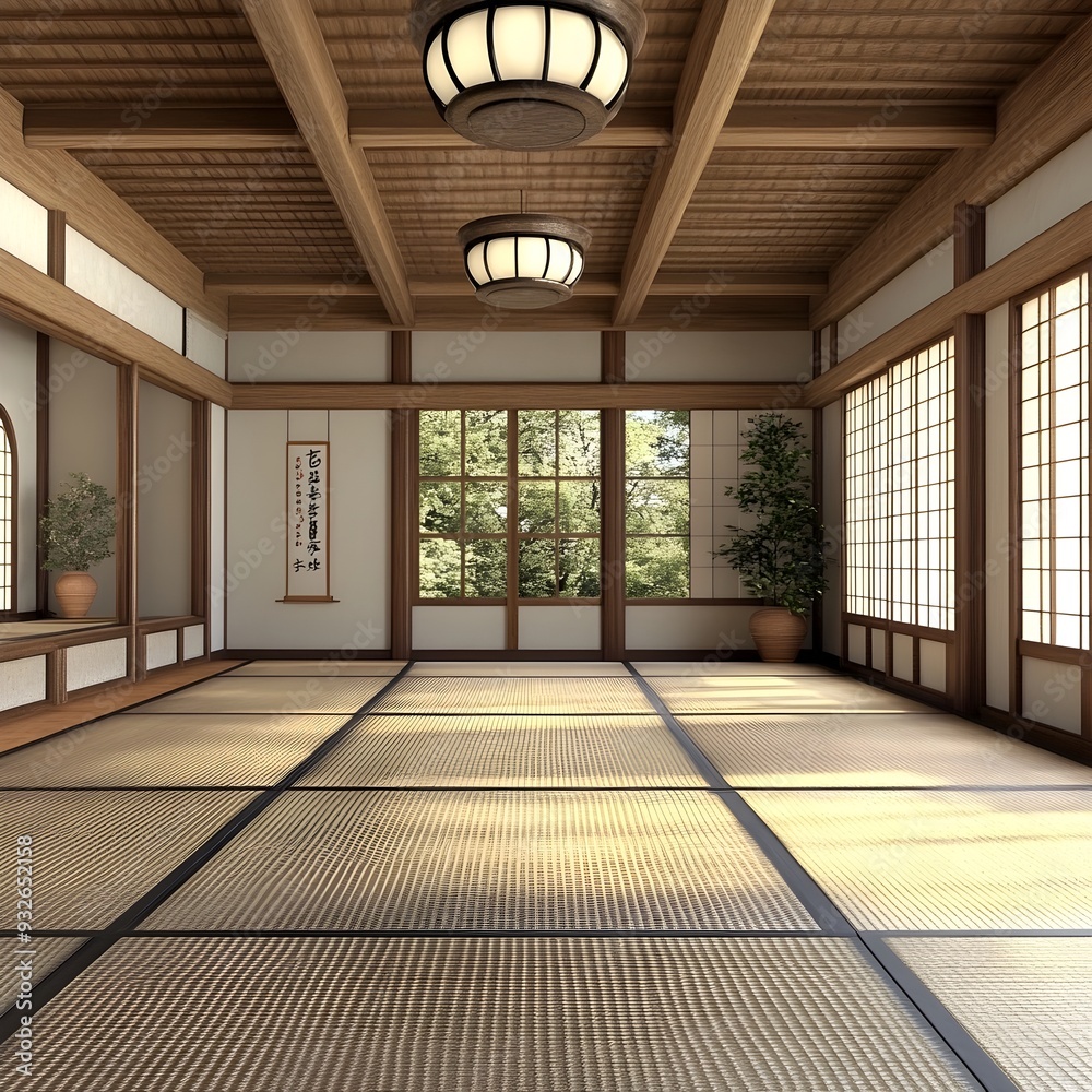 Martial Arts Dojo with Tatami Mats and Traditional Japanese Decor Ready ...