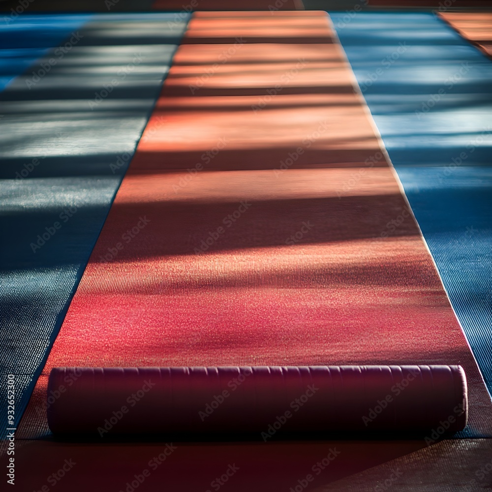 Vibrant and dynamic gymnastics floor mat set up with bright lighting ...