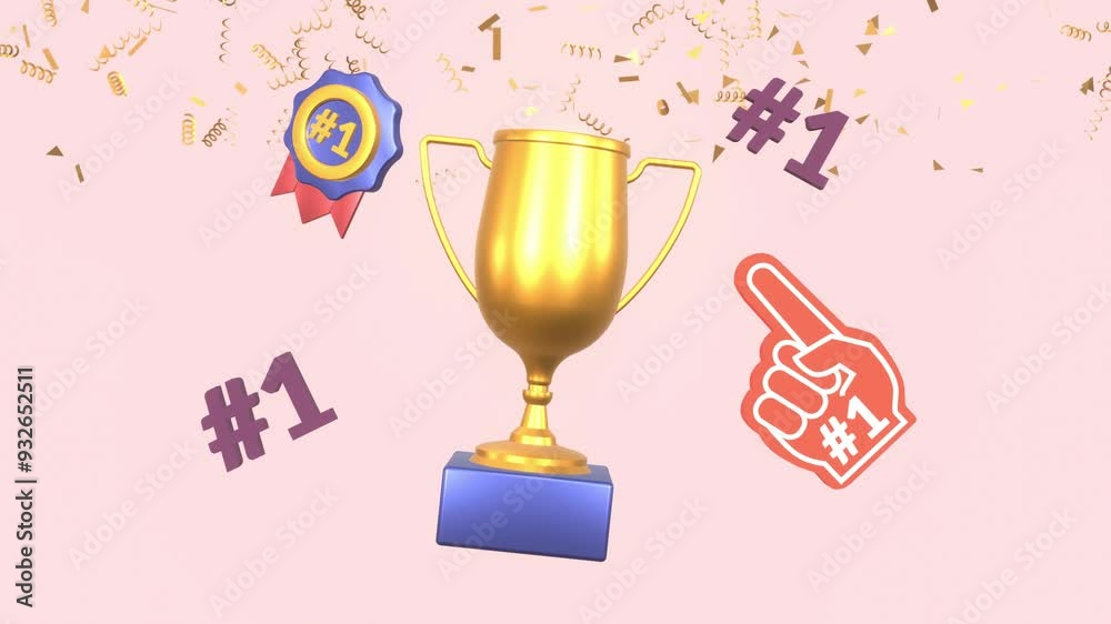 Celebration, Victory, Winning, Champion Concept. Golden Trophy With ...