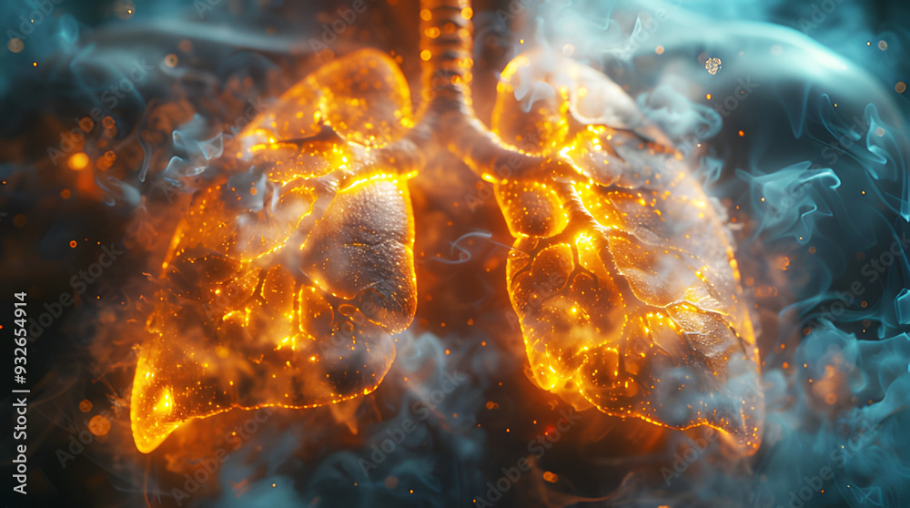 Human lungs combustion of fire and soot damage by tobacco and cigarette ...