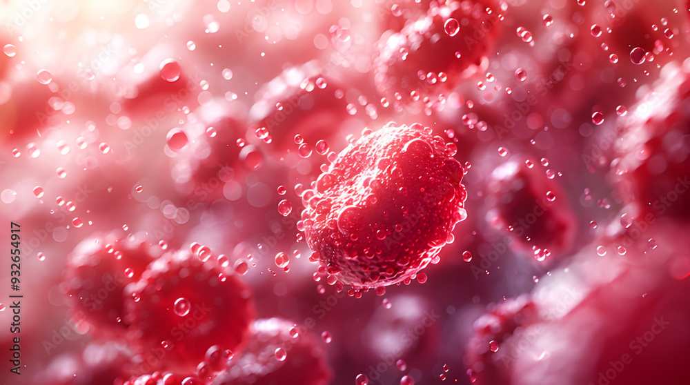 Red blood cells flowing in vessel (Erythrocyte) medical. Electron ...