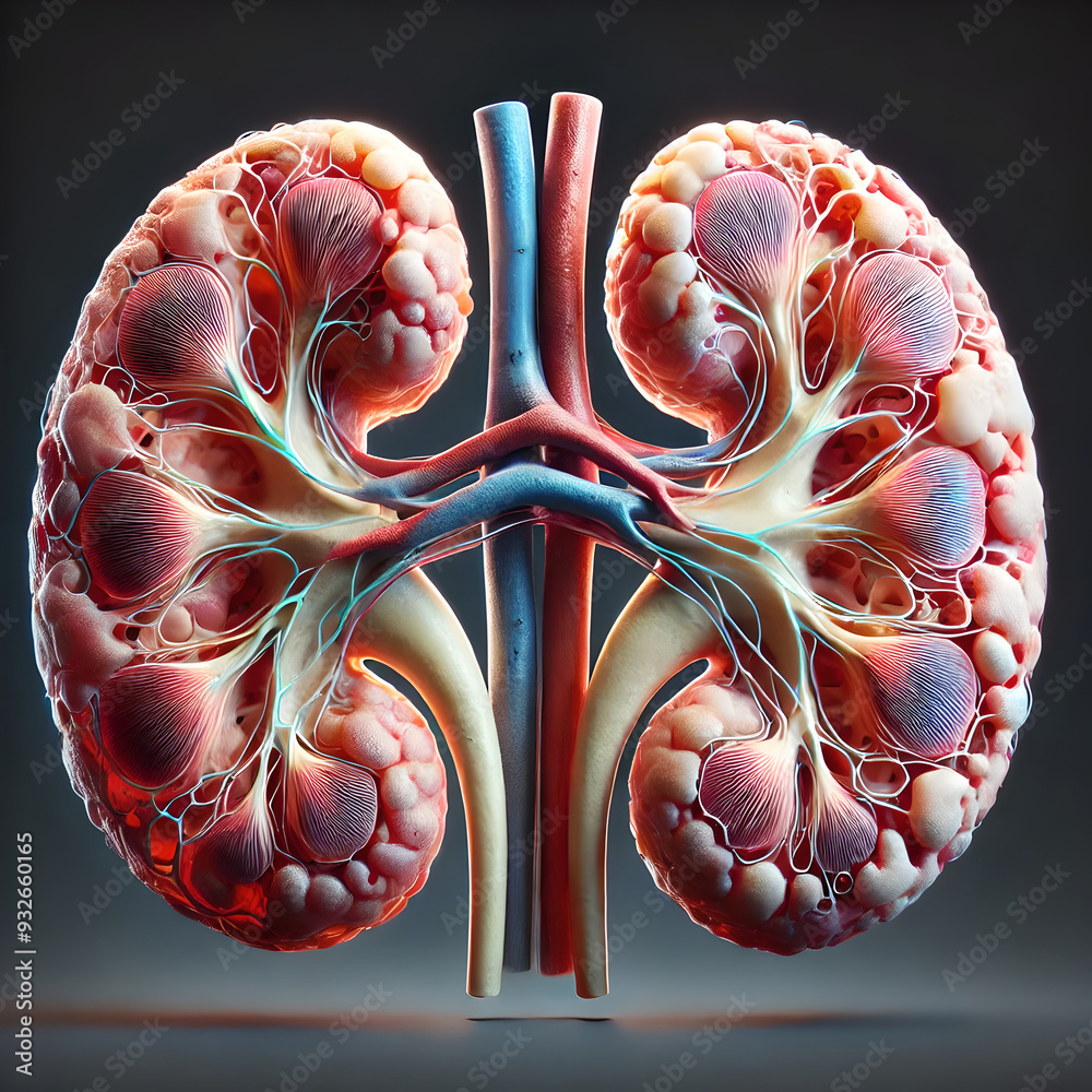 Kidneys anatomy showcasing chronic kidney disease (CKD). reduced size ...