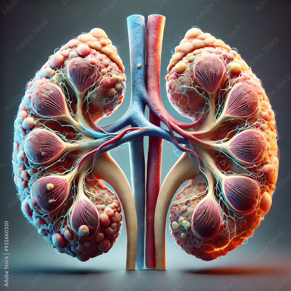 Kidneys anatomy showcasing chronic kidney disease (CKD). reduced size ...