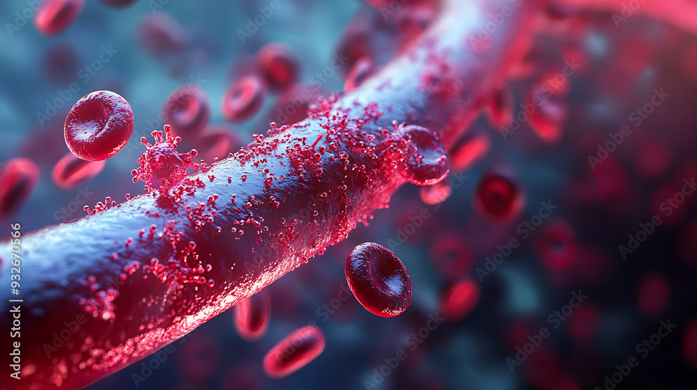 An in-depth view of a vein under a microscope, displaying the spread of ...