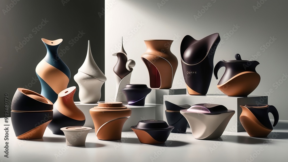 Product photos with eye catching shapes to represent coffee packaging ...