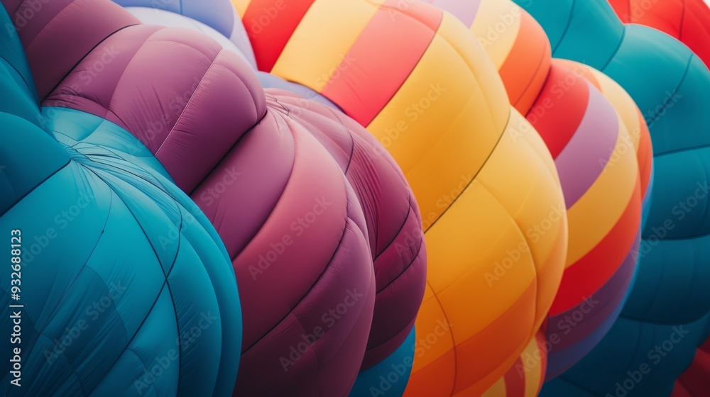 Air balloons in a range of vivid colors filling the sky, with a focus ...