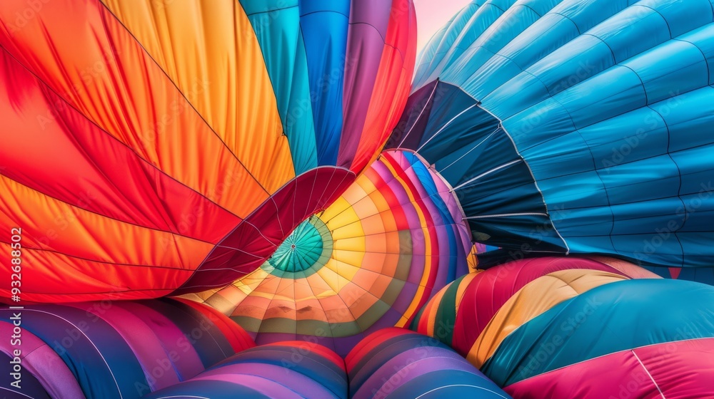 Air balloons in a range of vivid colors filling the sky, with a focus ...