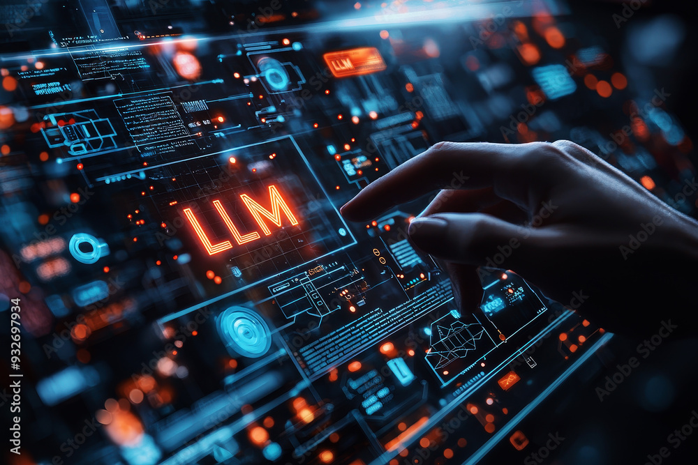 hand hold LLM text icon, AI Large Language Model concept. A language ...