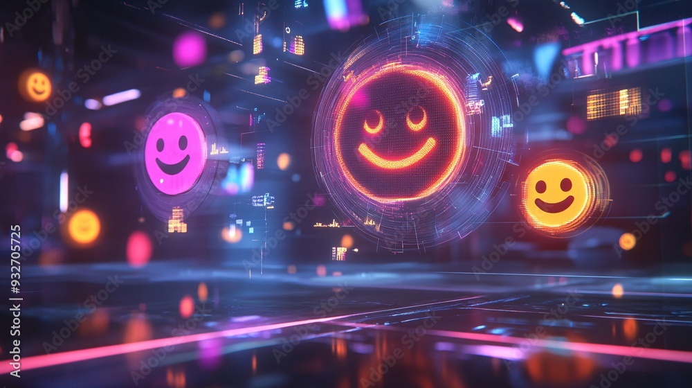 Customer satisfaction analysis, 3D smiley faces and data points with ...