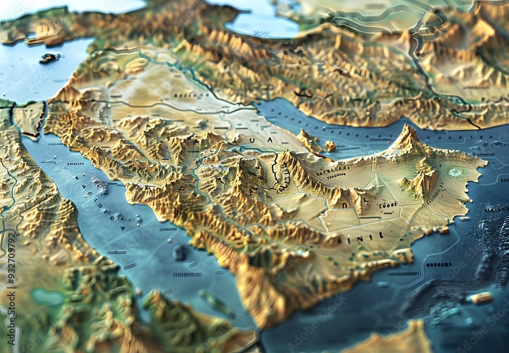 3d map of the middle east, accurate topography, high resolution, accurate features, accurate ...
