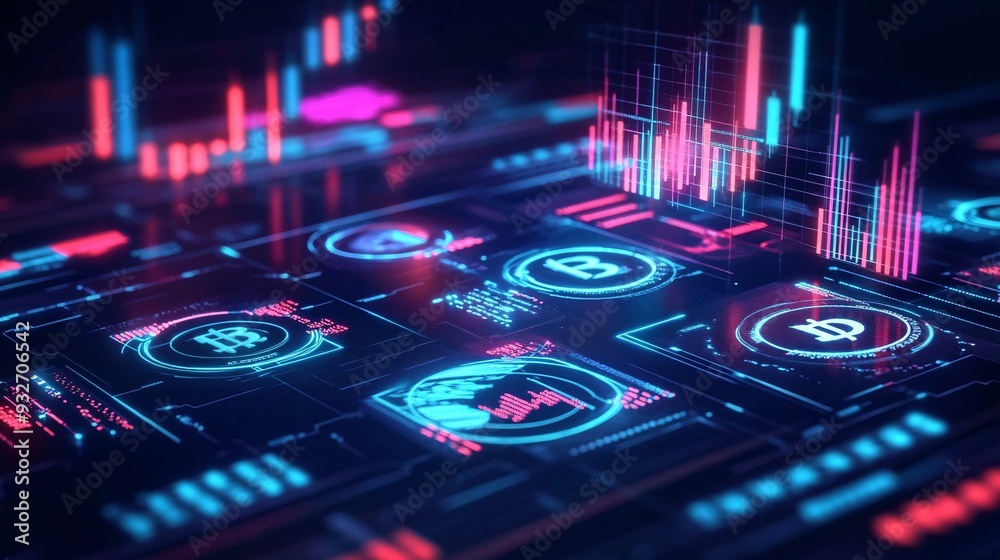 Monetary policy analysis, 3D icons of currency and floating financial ...
