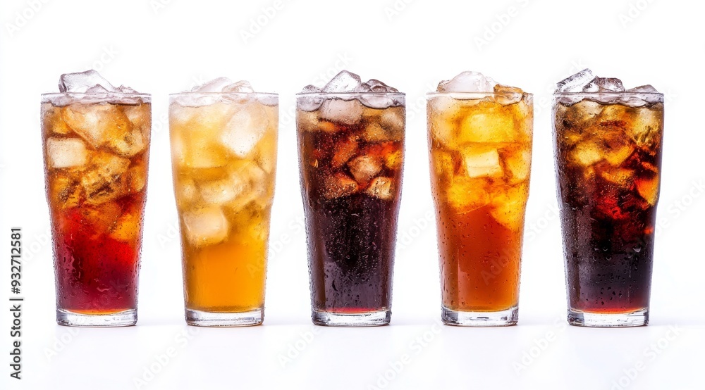 Refreshing Cola Collection: Isolated Icy Drinks on White Background ...