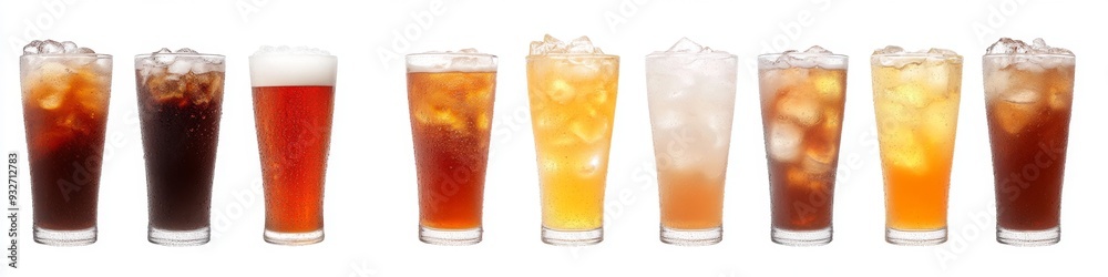 Refreshing Cola Collection: Isolated Icy Drinks on White Background ...