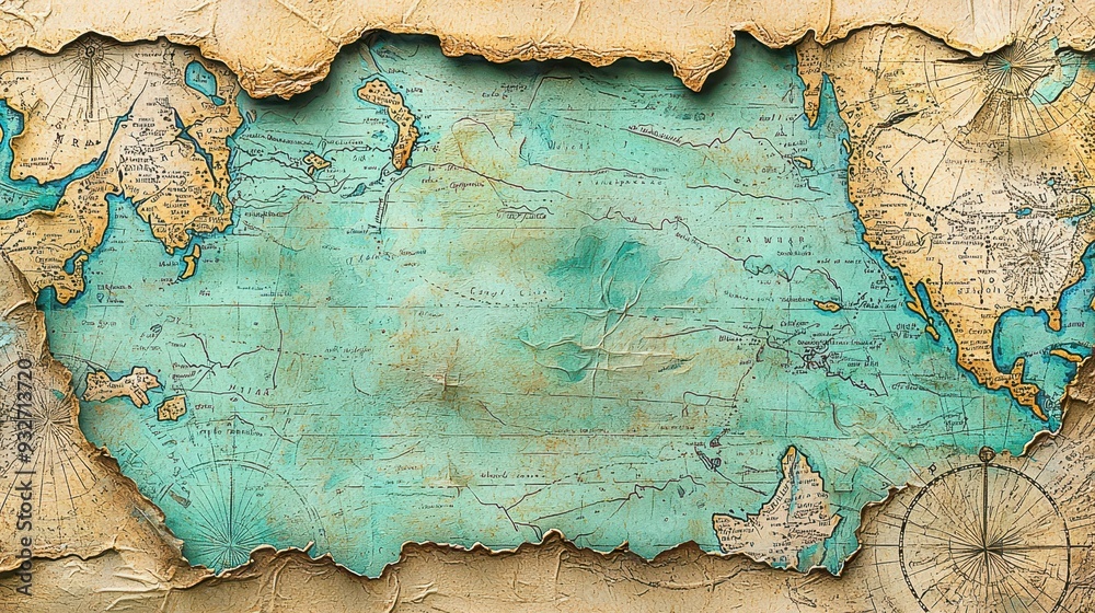 Vintage Torn Map with Compass Rose and Handwritten Details Stock ...