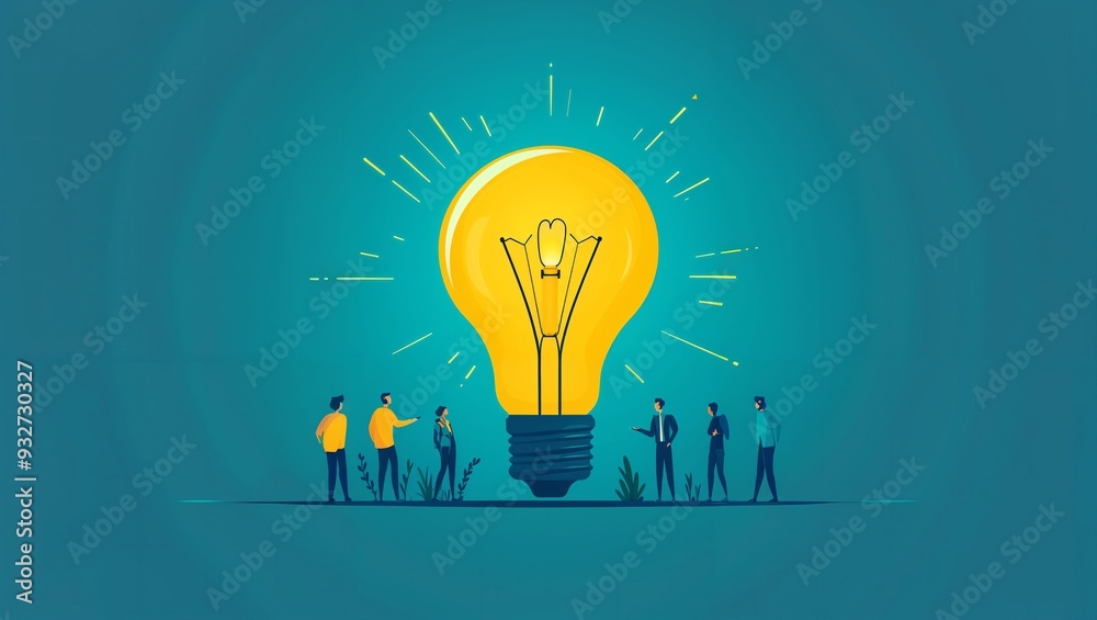 A Group of Innovators Gathered Around a Vibrant Light Bulb ...
