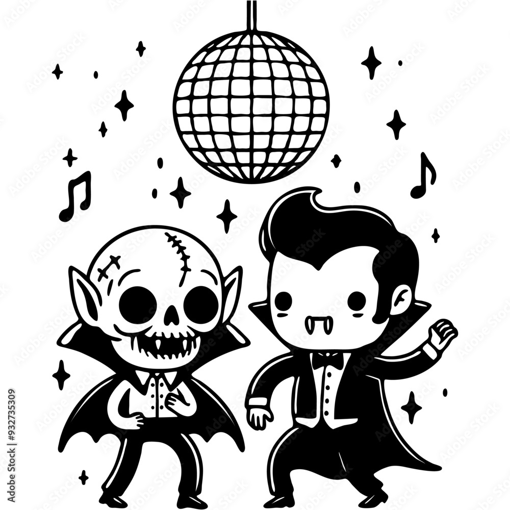 Couple of dancers dressed as vampires dance in disco club at Halloween ...