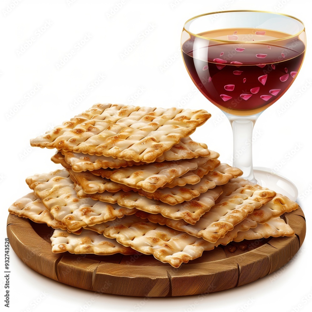 Cartoon 3D matzah bread and wine for the Passover celebration Isolated ...