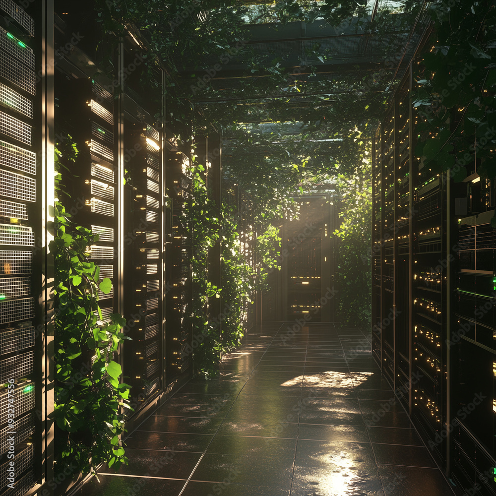 nature inspired server environment with massive servers Stock ...