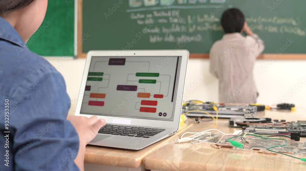 Girl writing engineering prompt by using AI software or programing ...