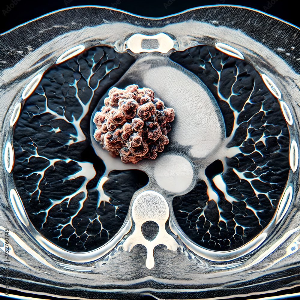 CT scan human lung showcasing a small, early-stage tumor in the upper ...