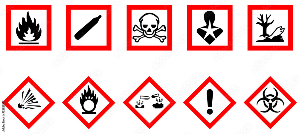 Globally Harmonized System (GHS) Warning Signs. Flame, gas cylinder ...