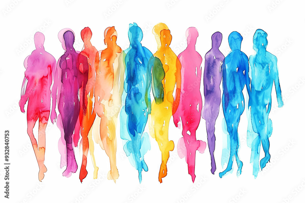 Simplified watercolor human figures isolated on white background ...