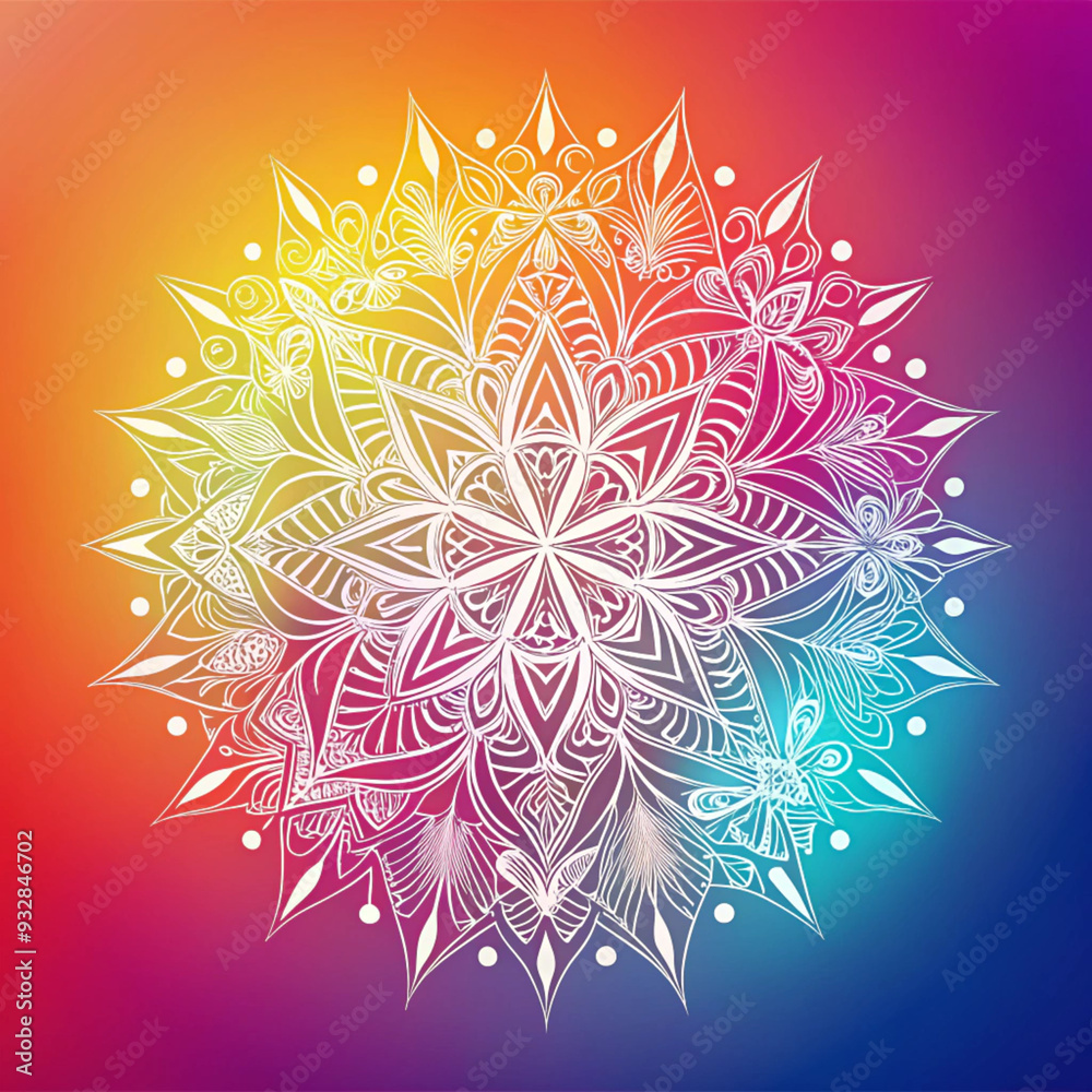 Rainbow Mandala: A vibrant, intricate mandala design in white, set ...