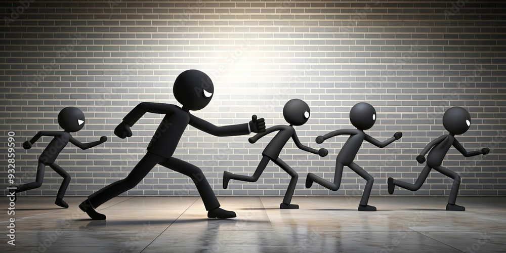 Stickman engaging in a gang fight in a rendered scene, stickman, gang ...