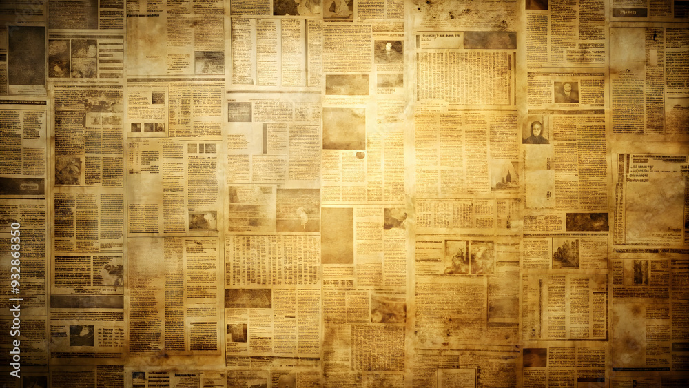 Aged newspaper collage featuring textured background and varying fonts ...