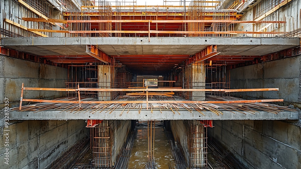 Formwork supports the second floor of a monolithic building ...