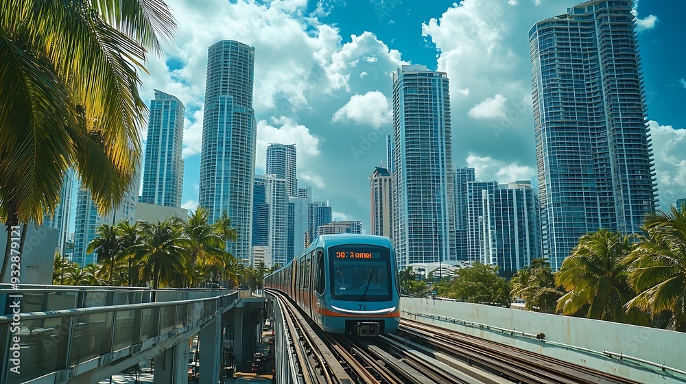 Public transportation in downtown Miami in Florida USA Metrorail city ...