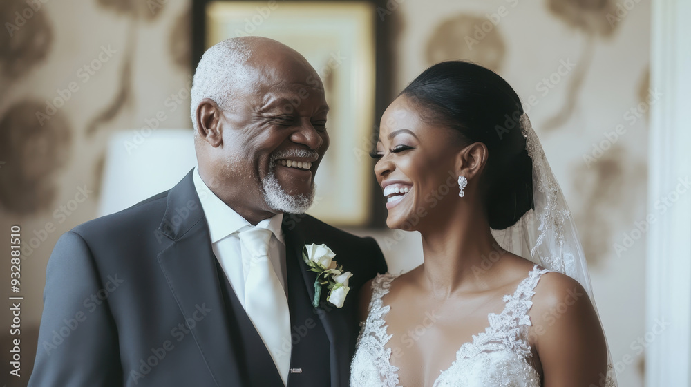 Joyful moment between a bride and her father before the wedding ...