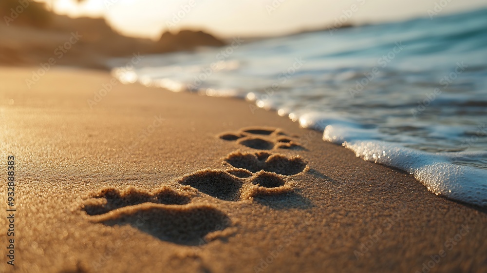 Dogs footprint on the beach Dog paw prints on the sand loneliness ...