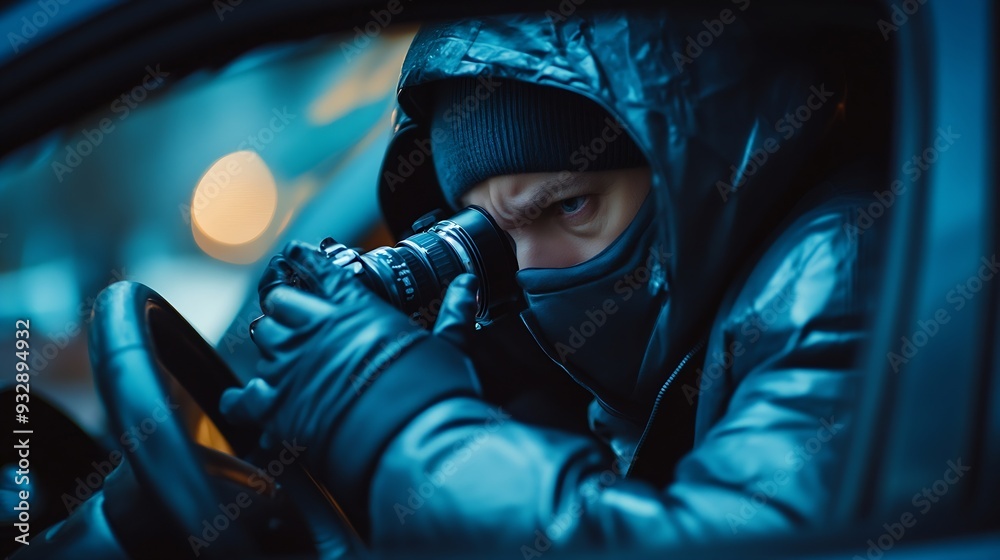 Forensic investigation and photography of evidence in crime scene car ...