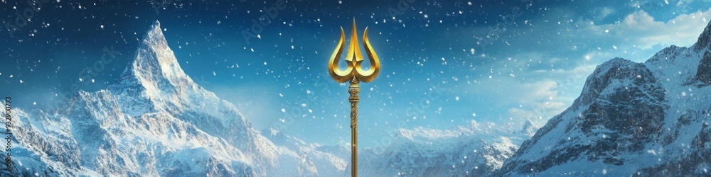 Abstract Golden Trident of Shiva Against Snowy Mountains: AI-Generated Symbolic Illustration for ...