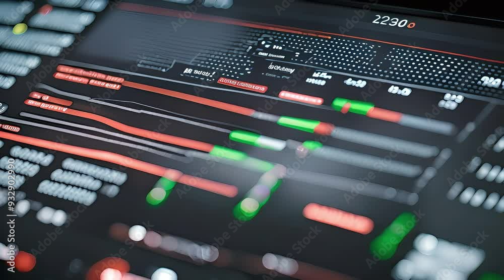 A zoomed in shot of a computer screen shows a dashboard display of ...