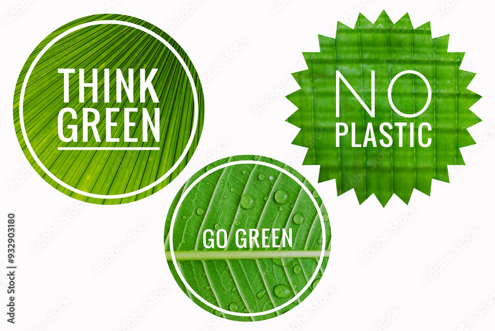 Ecological logo with natural green leaf pattern on white background ...