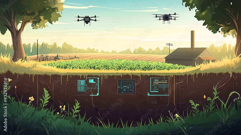 An illustration of a precision farming setup using real-time crop ...