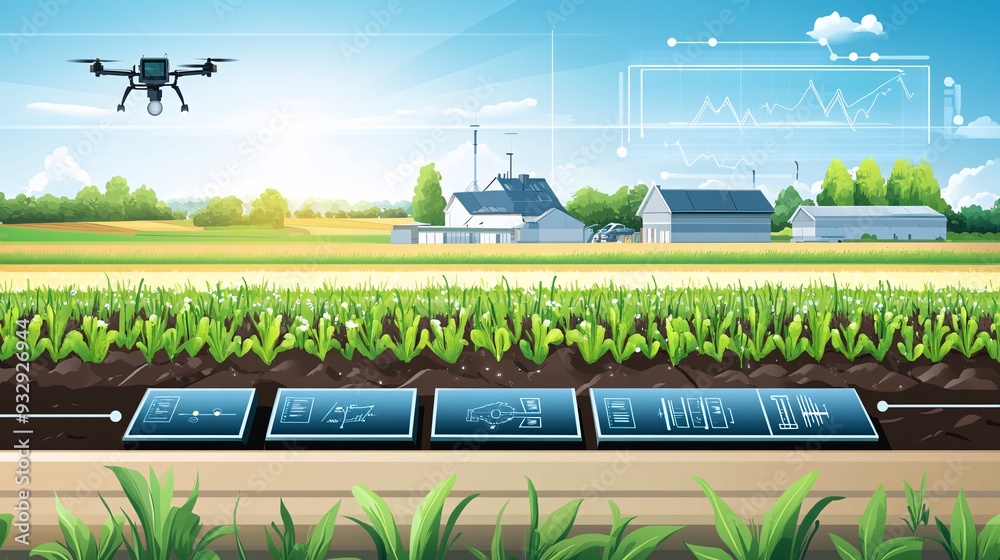 An illustration of a precision farming setup using real-time crop ...