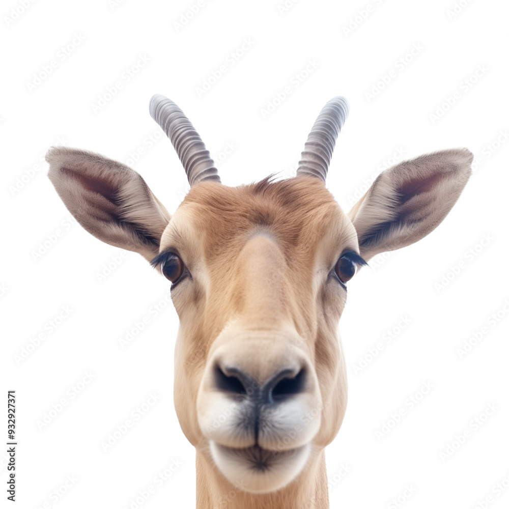 Saiga antelope looking directly at the camera, its expressive eyes and ...