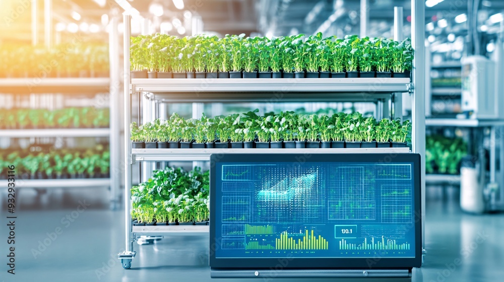 An illustration of a vertical farming operation with a focus on ...