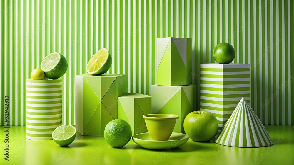 Geometric shapes and bold stripes in a lively lime green color palette ...