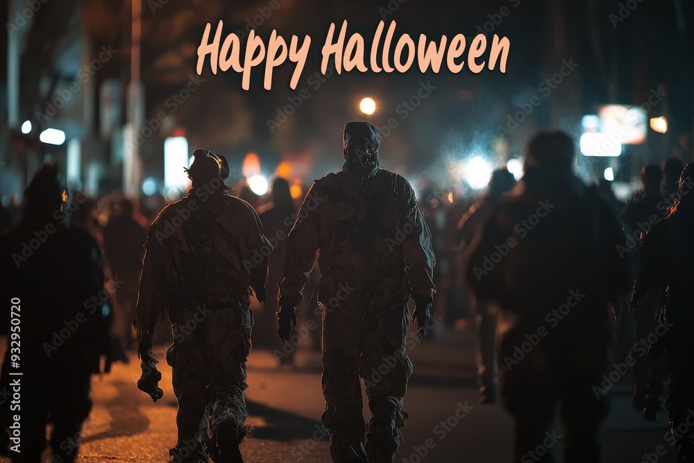 Ghoul Parade Collage: Images of ghouls marching through a dark street ...