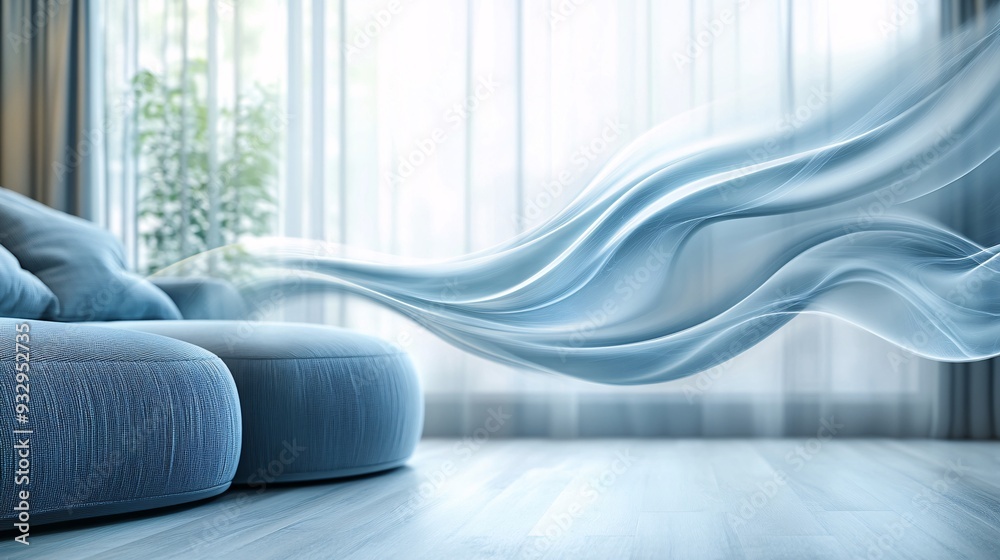 Blue waves of fresh clean air in the apartment, illustrating a fresh ...
