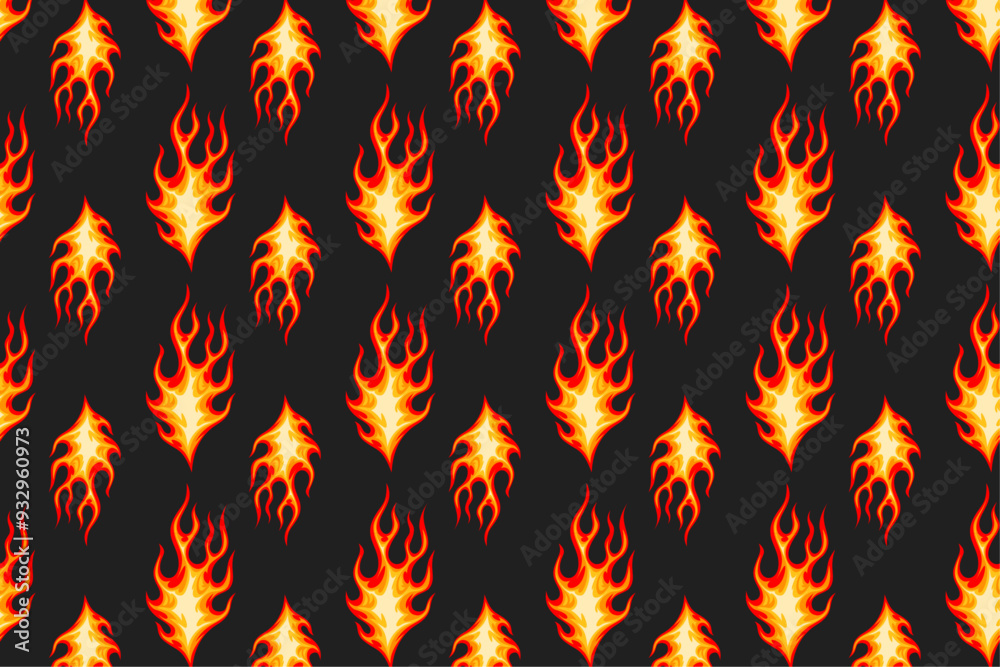 groovy fire flaming seamless pattern for print on textile, wrapping ...