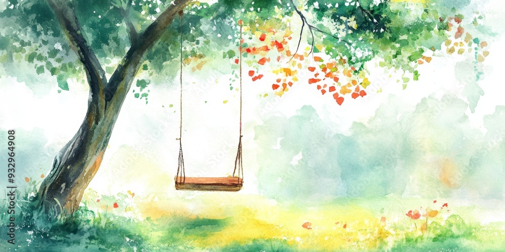 Whimsical Watercolor Teej Festival Illustration: Traditional Swing on ...