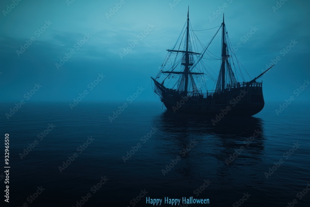 Haunted Ship Collage: Images of an old, haunted ship with ghostly crew ...