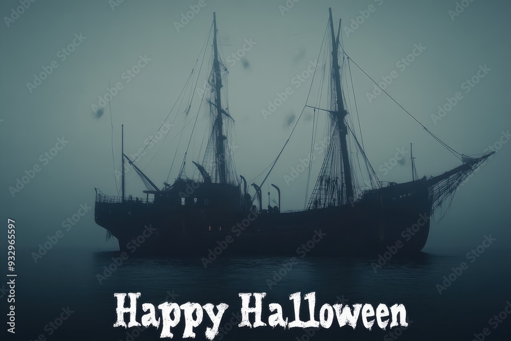 Haunted Ship Collage: Images of an old, haunted ship with ghostly crew ...