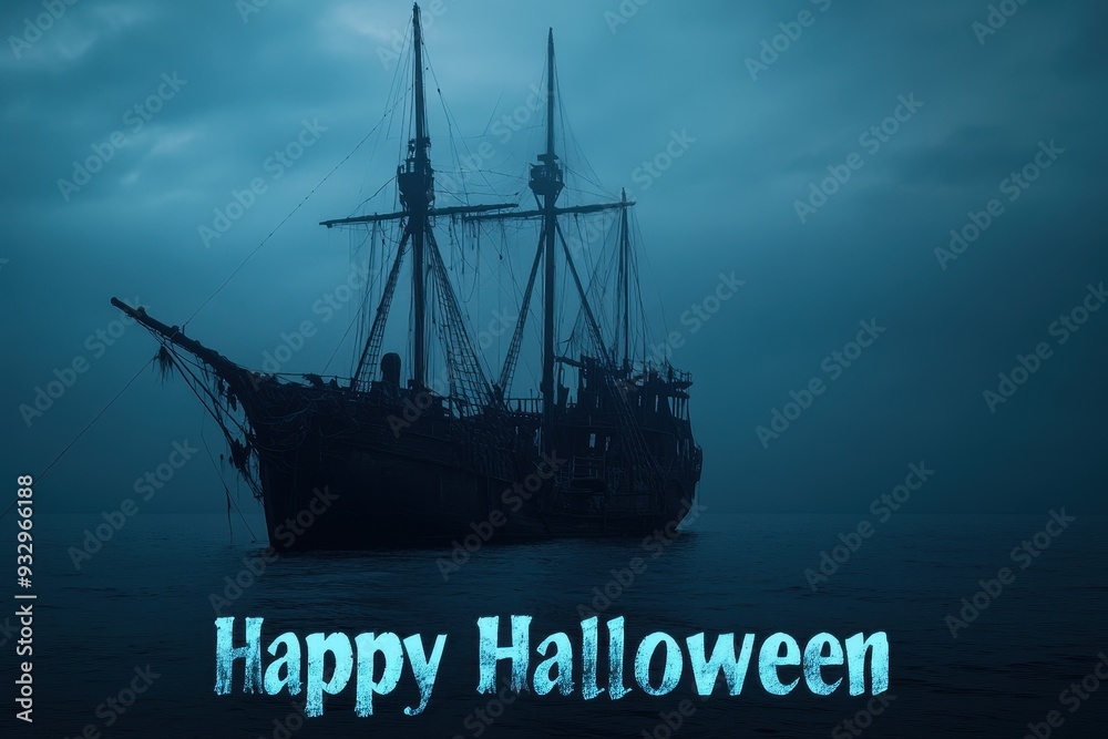 Haunted Ship Collage: Images of an old, haunted ship with ghostly crew ...