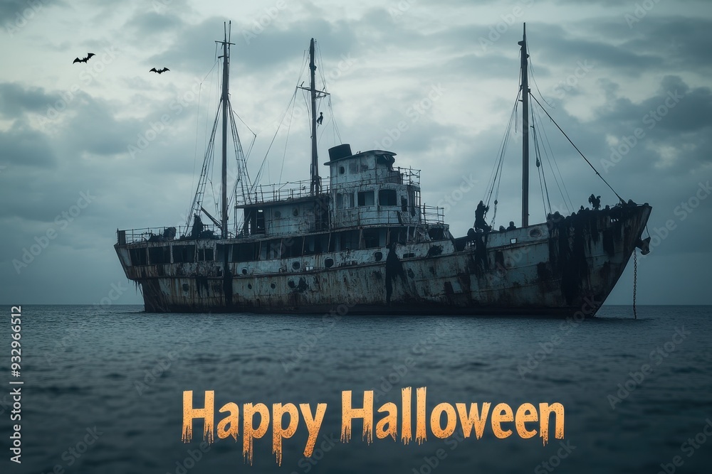 Haunted Ship Collage: Images of an old, haunted ship with ghostly crew ...
